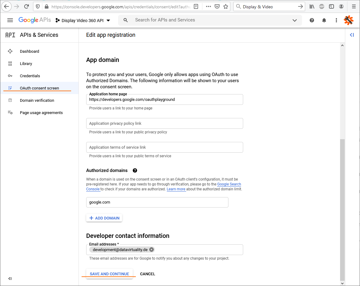 Getting Credentials for Google Display & Video 360
